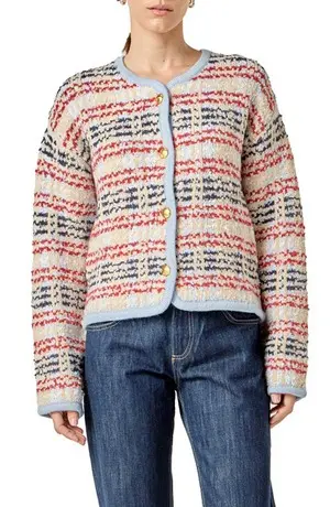 English Factory Textured Stripe Wool-blend Jacket - Powder Blue Multi
