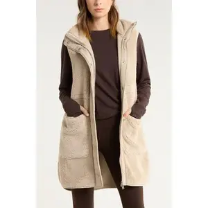Zella Longline Faux Shearling Vest - Tan Oxford