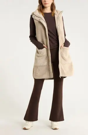 Zella Longline Faux Shearling Vest - Tan Oxford