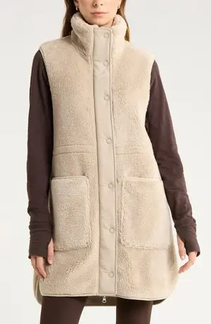 Zella Longline Faux Shearling Vest - Tan Oxford