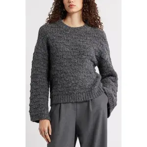 Nordstrom Open Stitch Crewneck Sweater - Grey Dark Charcoal Heather