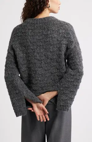 Nordstrom Open Stitch Crewneck Sweater - Grey Dark Charcoal Heather
