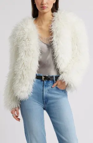 OPEN EDIT Shaggy Faux Fur Open-front Jacket - Ivory