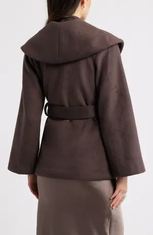 OPEN EDIT Wrap Robe Coat - Brown Seal