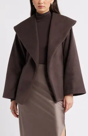 OPEN EDIT Wrap Robe Coat - Brown Seal