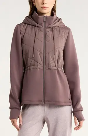 Zella Quilted Scuba Knit Jacket - Grey Plum