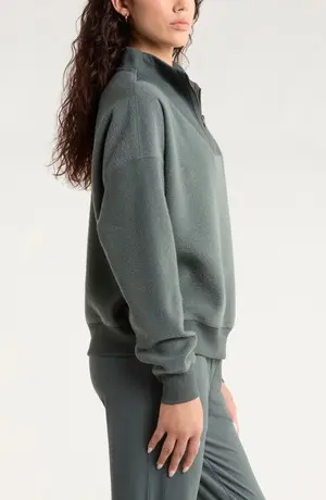 Zella Cozy Bouclé Quarter Zip Sweatshirt - Green Urban