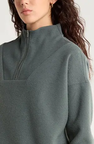 Zella Cozy Bouclé Quarter Zip Sweatshirt - Green Urban