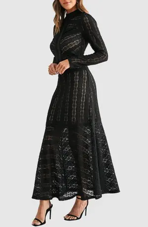 Quincy Mae Lace Chevron Stripe Maxi Dress In Black - 50% Off | Editorialist