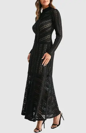 QUINCY MAE Lace Chevron Stripe Maxi Dress