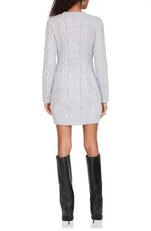 Avec Les Filles Long Sleeve Cable Stitch Mini Sweater Dress