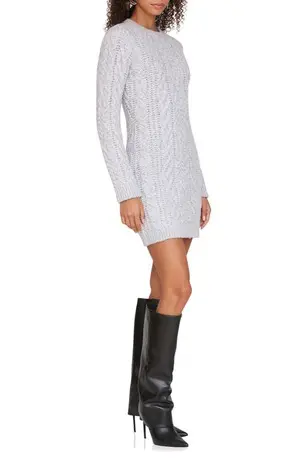 Avec Les Filles Long Sleeve Cable Stitch Mini Sweater Dress