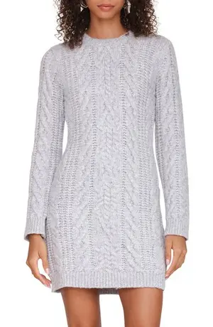 Avec Les Filles Long Sleeve Cable Stitch Mini Sweater Dress