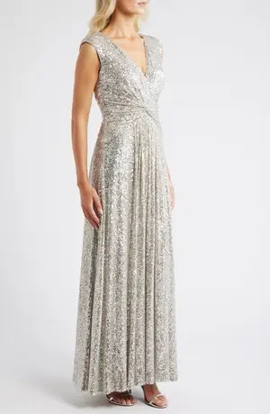 Eliza J Sequin Twist Front Gown