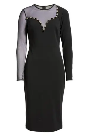 Vince Camuto Long Sleeve Beaded Crepe Midi Dress