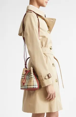 Burberry Mini Check Bucket Bag - Archive Beige/ruby Red