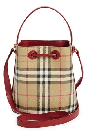 Burberry Mini Check Bucket Bag - Archive Beige/ruby Red