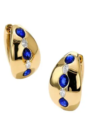 MARK HENRY Oval & Diamond Huggie Hoop Earrings - Sapphire