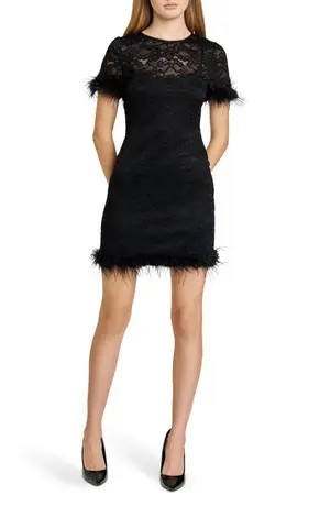 WAYF Alina Feather Lace Mini Dress