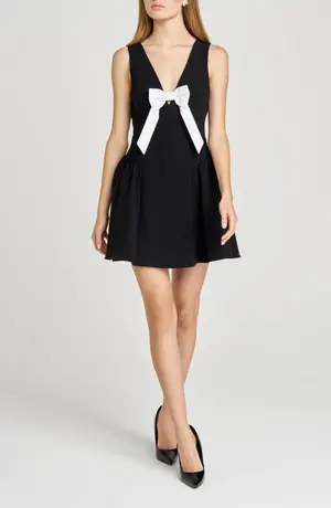 WAYF Ariana Bow Fit & Flare Minidress - Black