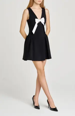 WAYF Ariana Bow Fit & Flare Minidress - Black