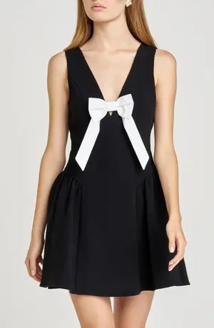 WAYF Ariana Bow Fit & Flare Minidress - Black