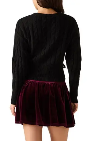 Steve Madden Saidee Ribbon Detail Cable Cardigan - Black