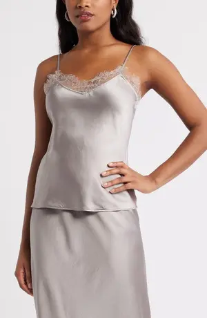 OPEN EDIT Lace Trim Cami - Grey Satellite