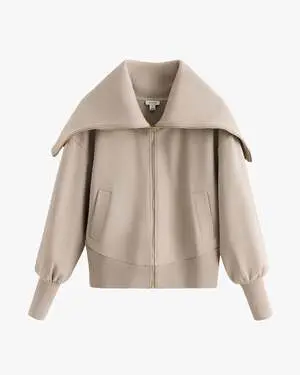 Cuyana Oversized Collar Fleece Sweatshirt - Stone