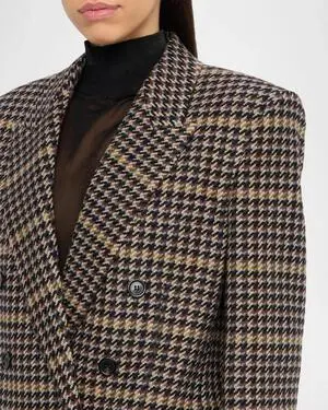 Saint Laurent Houndstooth Check Double-breasted Blazer - Multicoloe
