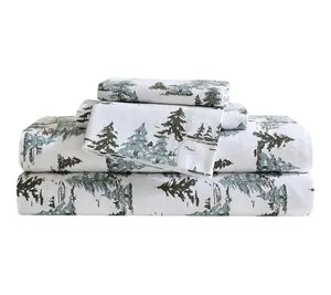 Eddie Bauer Snowy Pine Trees Cotton Flannel Ful L Sheet Set - One-color