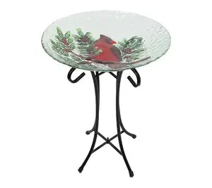 NORTHLIGHT 21' Red Cardinal And Pine Cone Glass Bird Bath - One-color