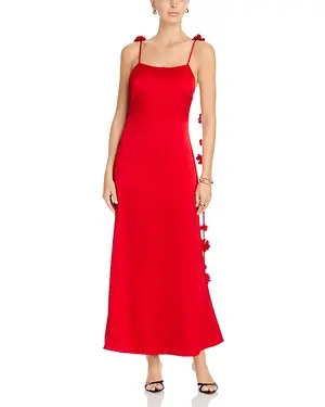 Aqua Flower Strap Maxi Dress - Red
