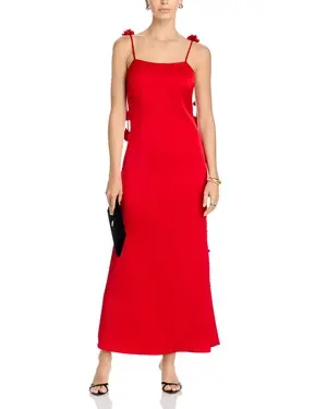 Aqua Flower Strap Maxi Dress - Red