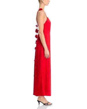 Aqua Flower Strap Maxi Dress - Red