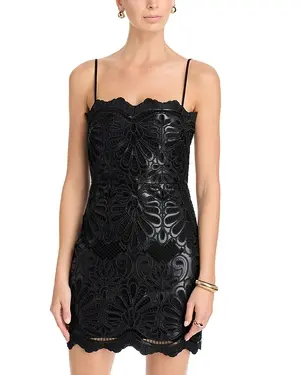 Aqua Faux Leather Lace Mini Dress