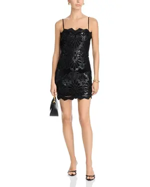 Aqua Faux Leather Lace Mini Dress
