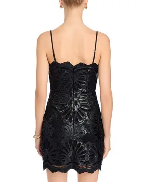 Aqua Faux Leather Lace Mini Dress