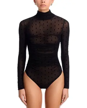Aqua Polka Dot Mesh Mock Neck Bodysuit