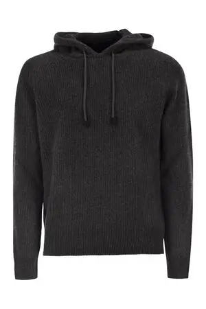 Tagliatore Hunter Ribbed Knit Hoodie - Grey