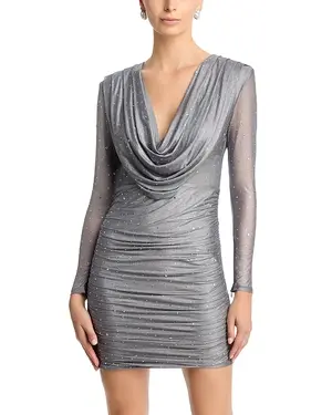 Aqua Embellished Cowl Neck Mini Dress