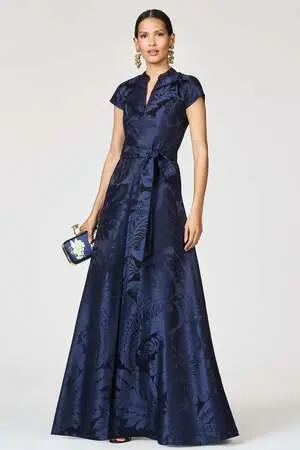Sachin & Babi Mara Jacquard Damask Gown - Deep Ocean
