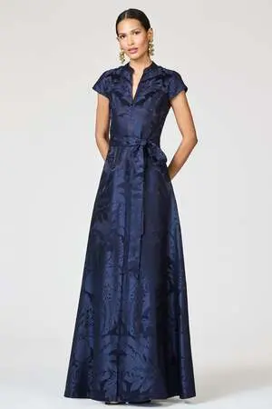 Sachin & Babi Cap Sleeve A-line Gown - Deep Ocean