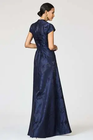 Sachin & Babi Cap Sleeve A-line Gown - Deep Ocean
