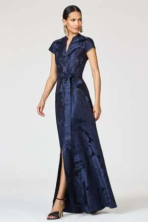 Sachin & Babi Cap Sleeve A-line Gown - Deep Ocean