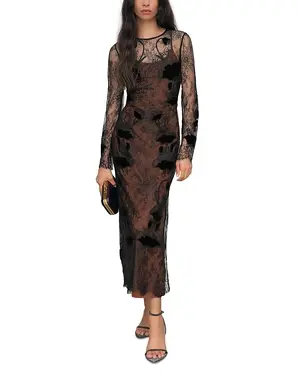 REISS Lulu Lace Detail Midi Dress