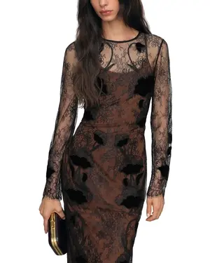 REISS Lulu Lace Detail Midi Dress