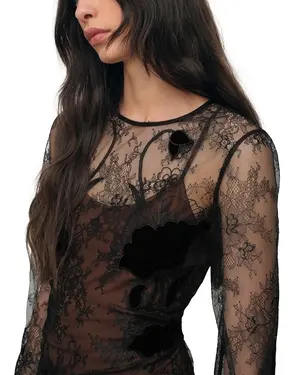 REISS Lulu Lace Detail Midi Dress