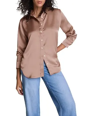 Spanx Better Than Silk Button Down Shirt - Cafe Au Lait