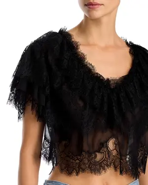 LoveShackFancy Vienne Lace Cropped Top